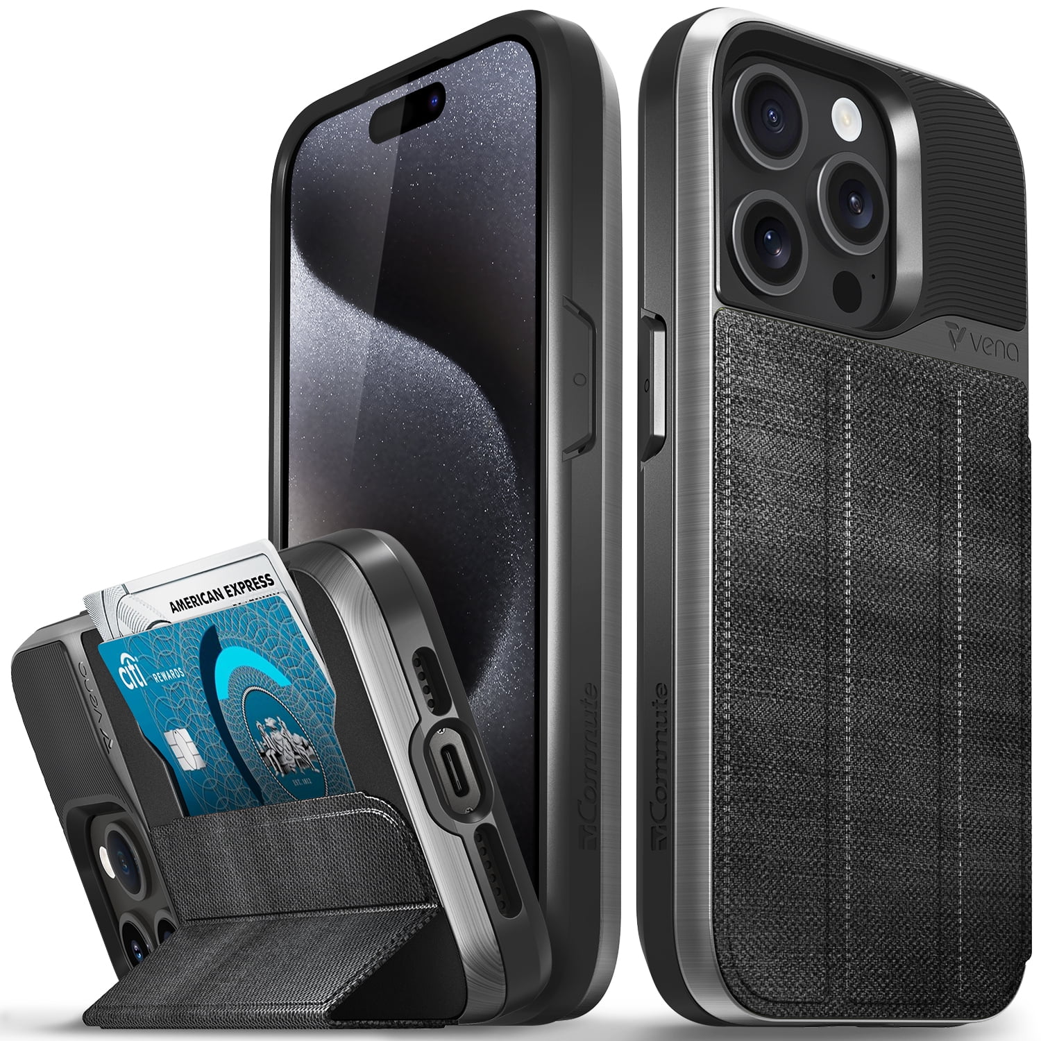 VENA vCommute Wallet Case Compatible with Apple iPhone 15 Pro (6.1"), (Military Grade Drop ...