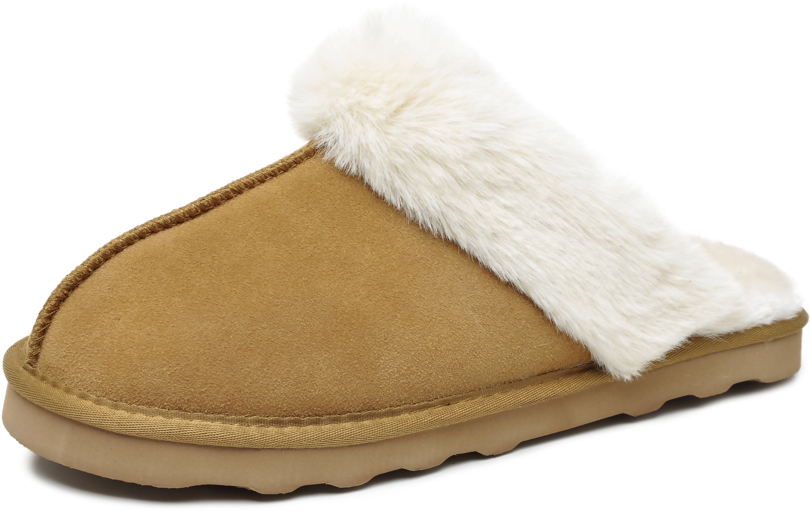 VENECORE Emma Women's Winter Fur Slippers Genuine Suede Fluffy Faux Fur ...