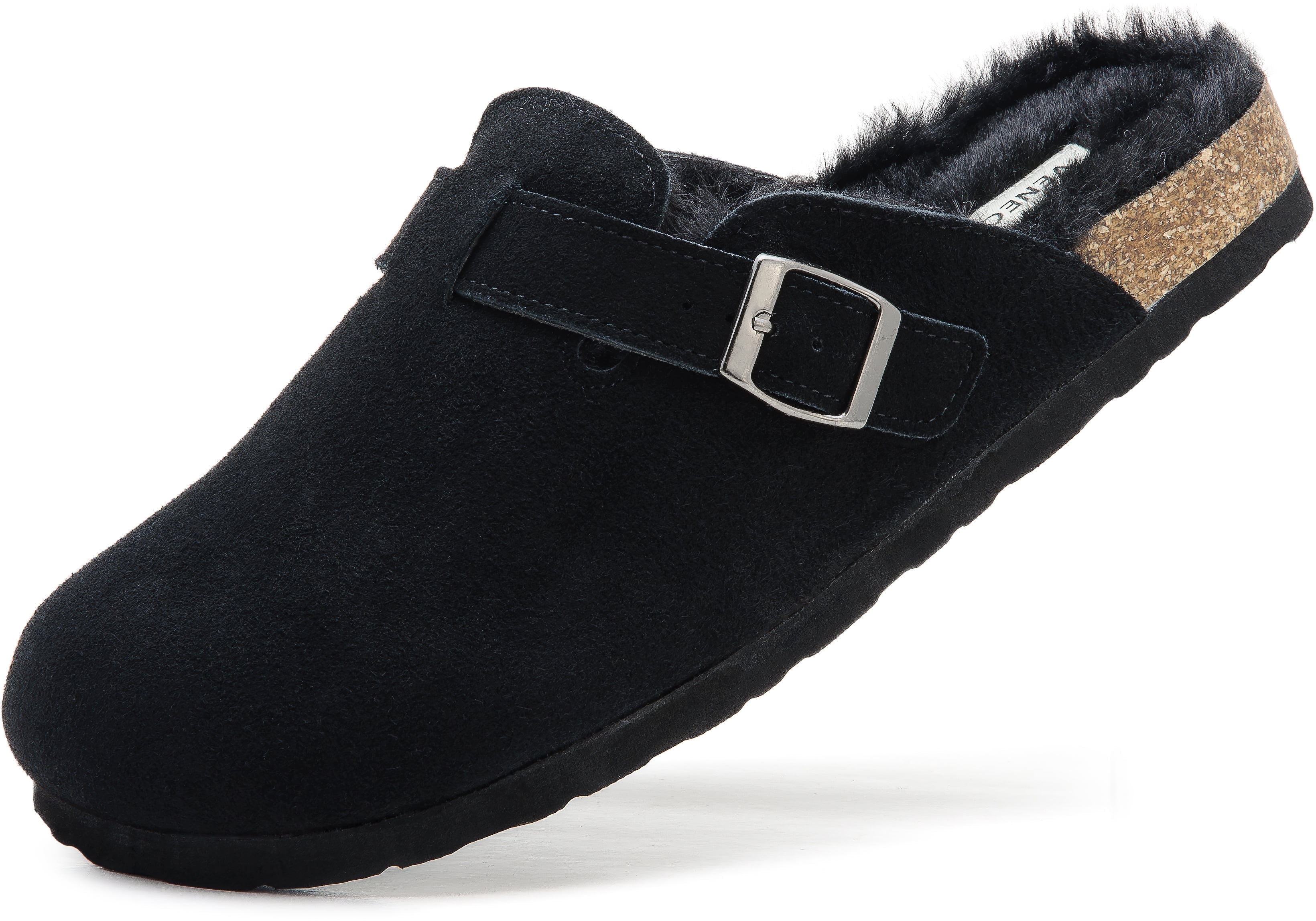 VENECORE Erica Women's Cork Footbed Clogs Genuine Soft Suede Faux Fur ...