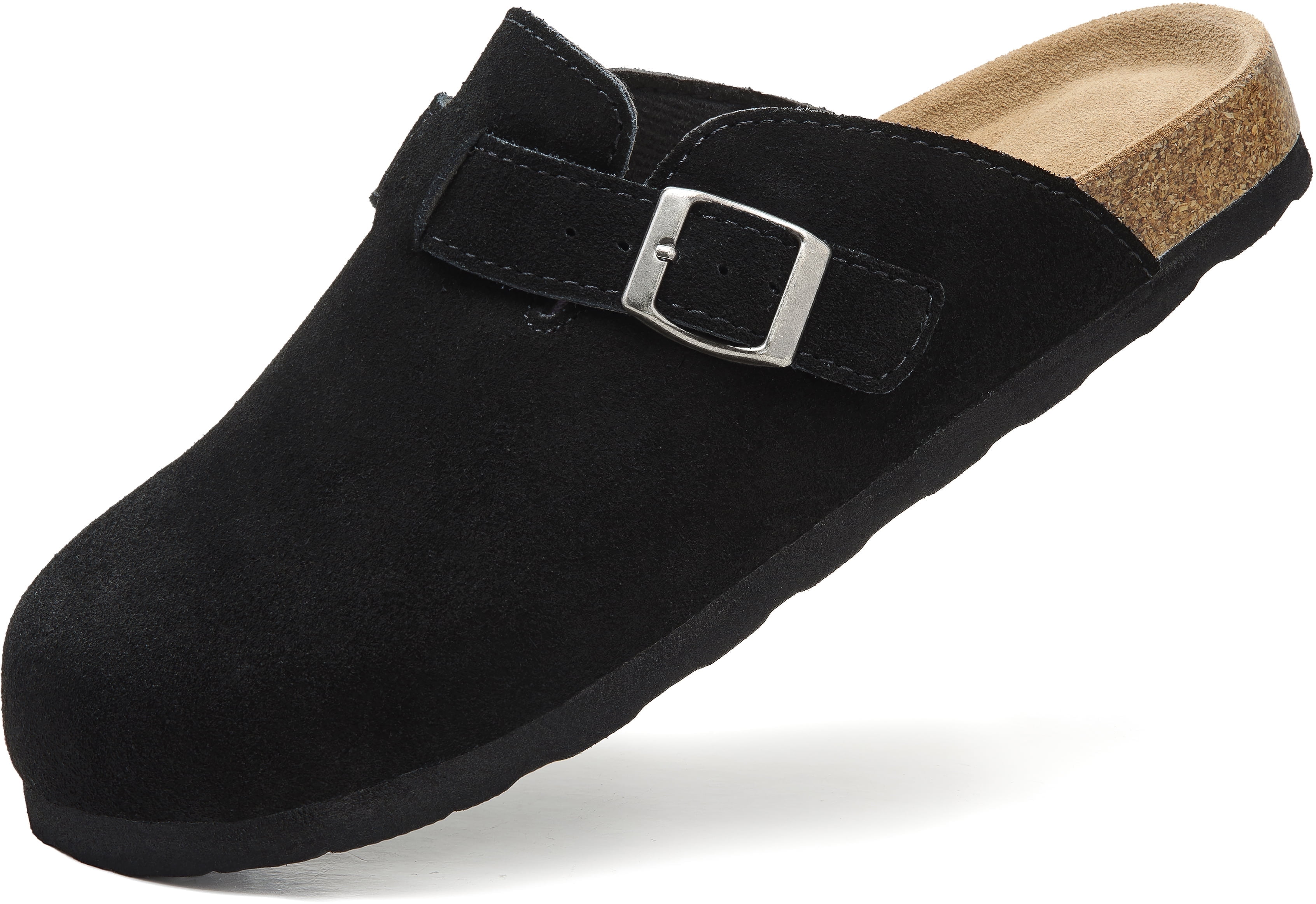VENECORE Luna Women's Suede Clogs Leather Mules Cork Footbed Sandals ...