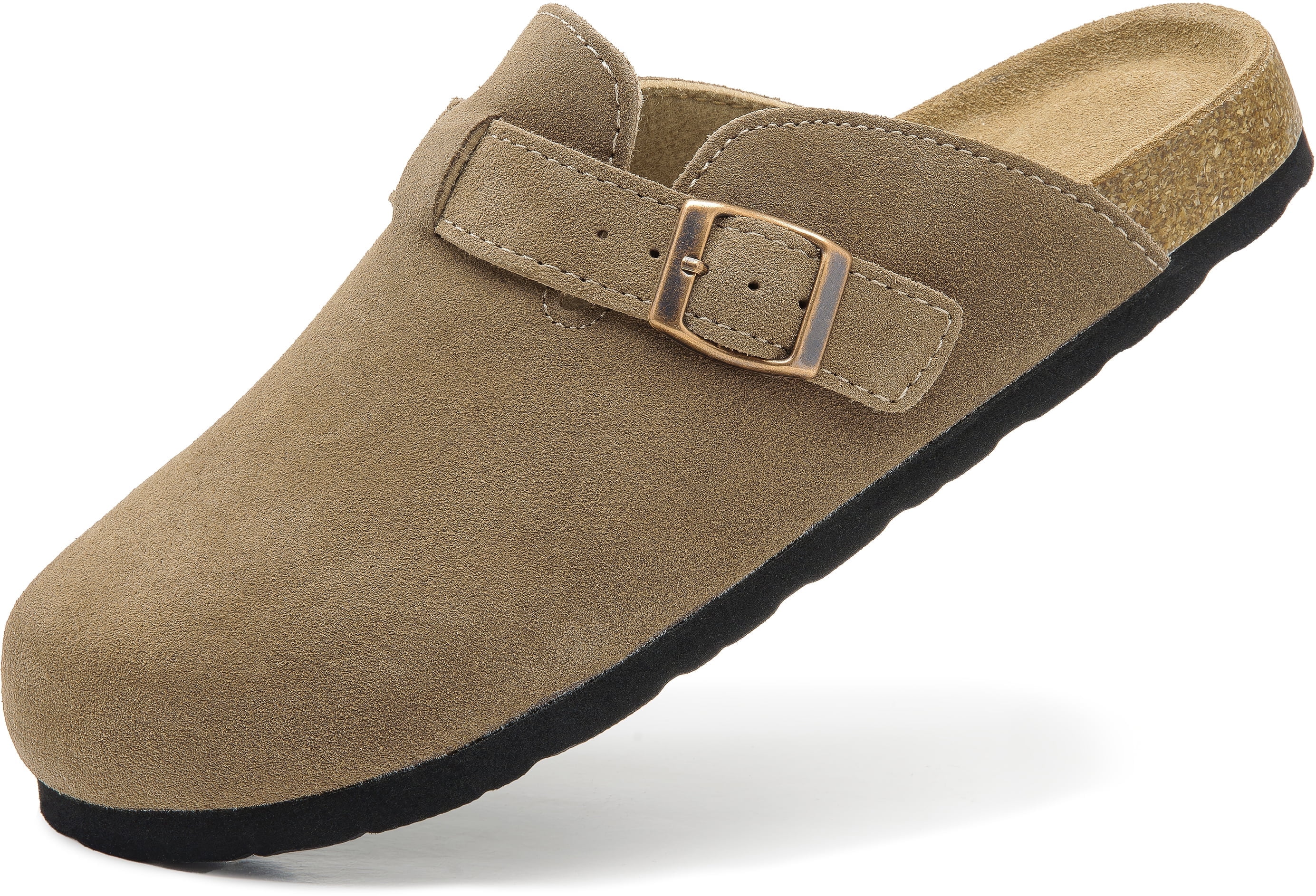 VENECORE Luna Women's Suede Clogs Leather Mules Cork Footbed Sandals ...