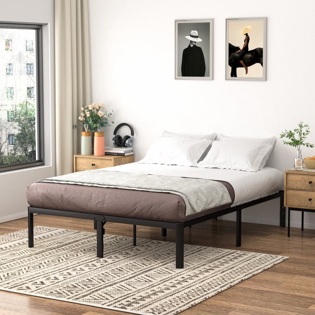 VENI Full Size Quiet Heavy Duty Steel Bed Frame, 14" Height, Rounded ...