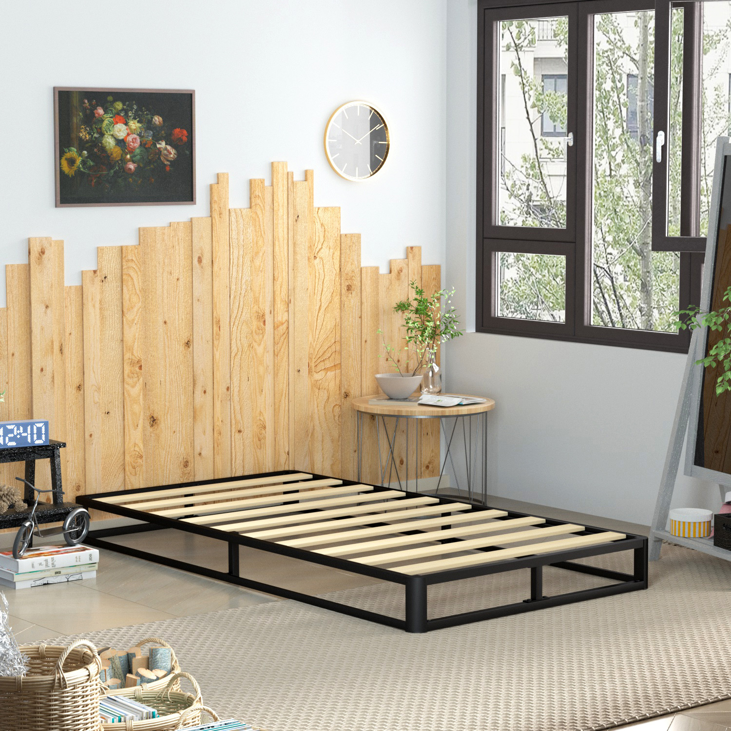 Costway Twin Size Trundle Daybed Wooden Slat Support Mattress Platform ...