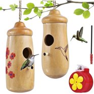 iMucci 3Pcs Natural Wood Bird Houses, Hummingbird Nest for Outdoor ...