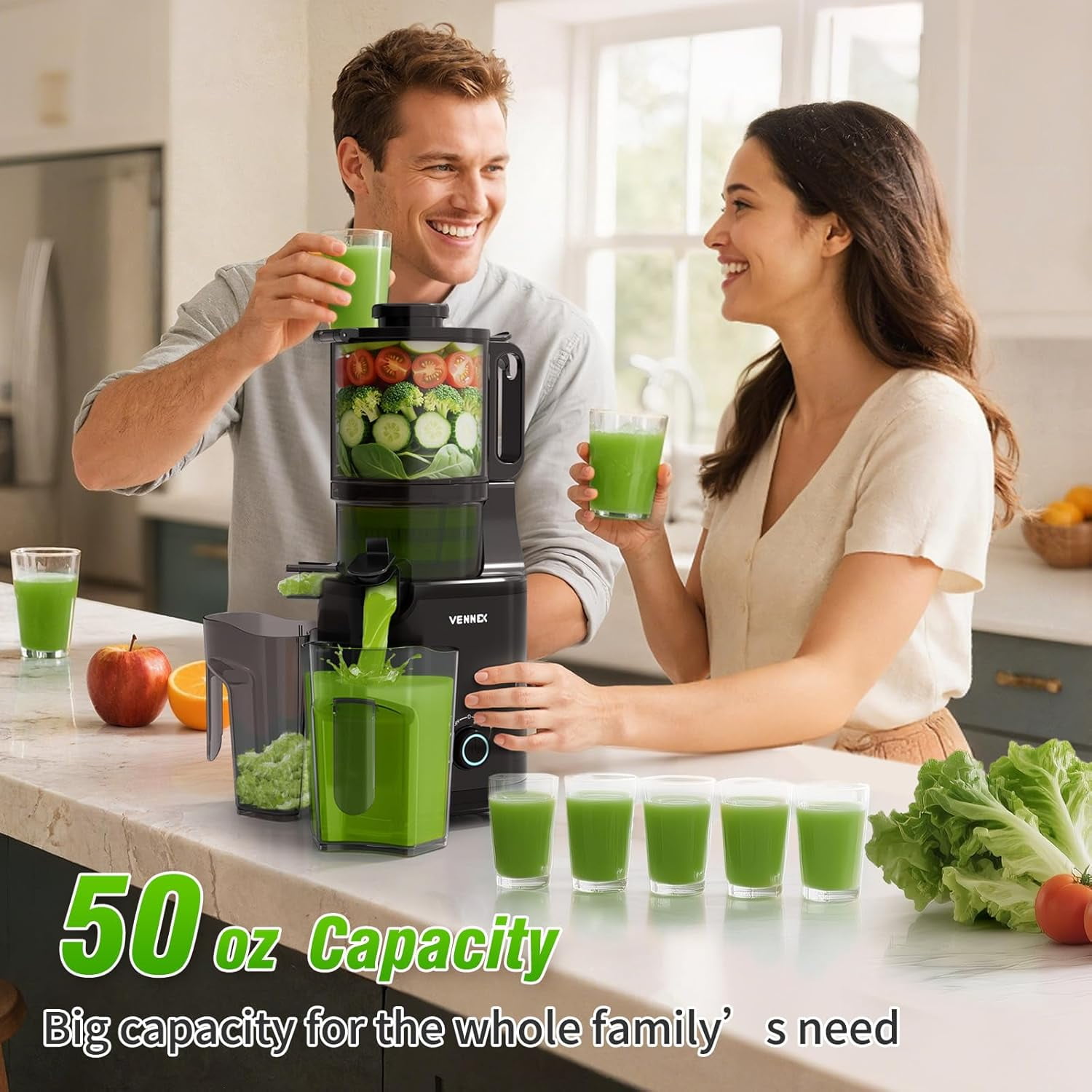 VENNXE Cold Press Juicer, Masticating Juicer with 5.7" Large Feed Chute ...