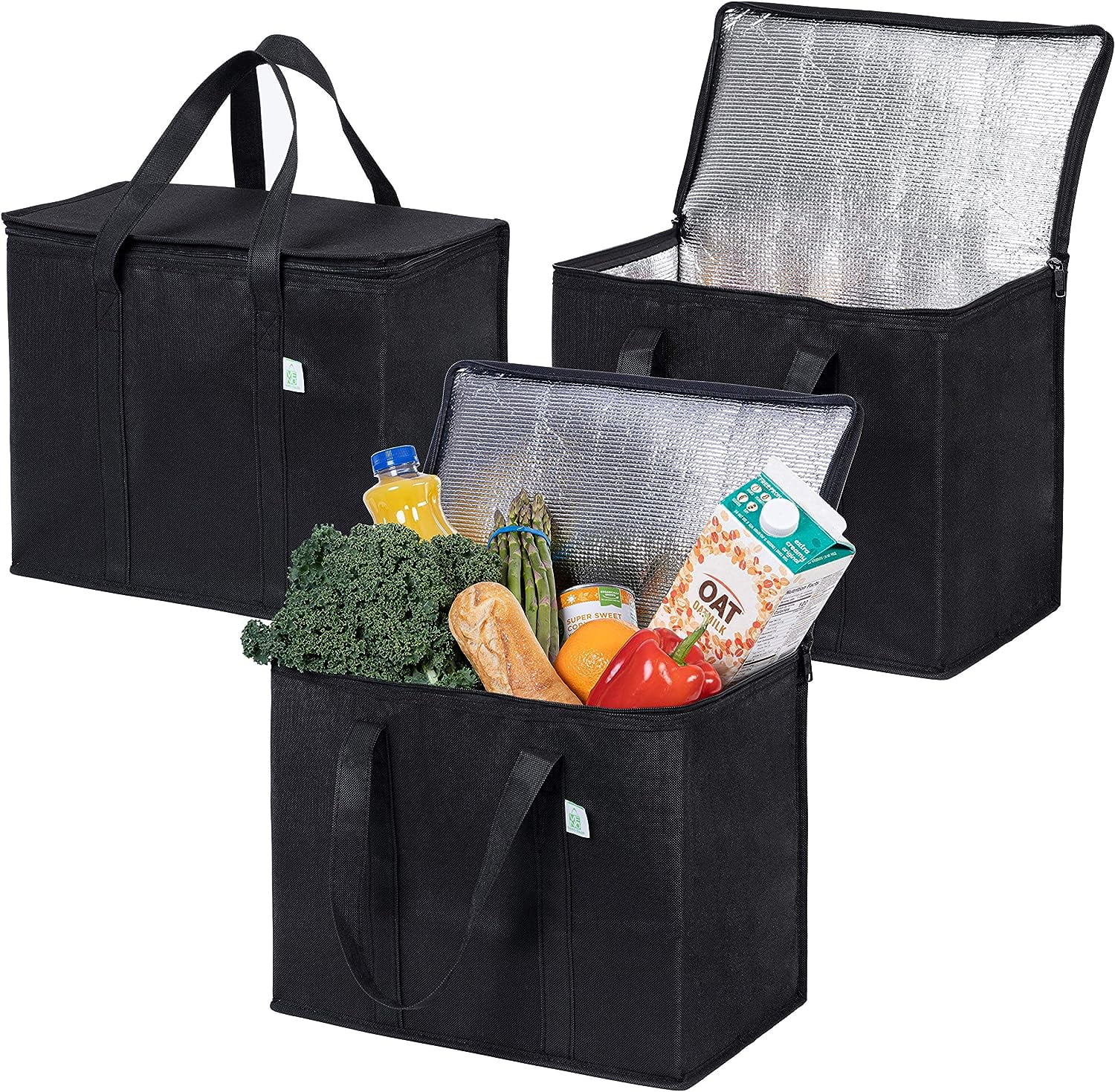 VENO 3-Pack Insulated Grocery Bags, Collapsible Cooler, Zippered Top ...