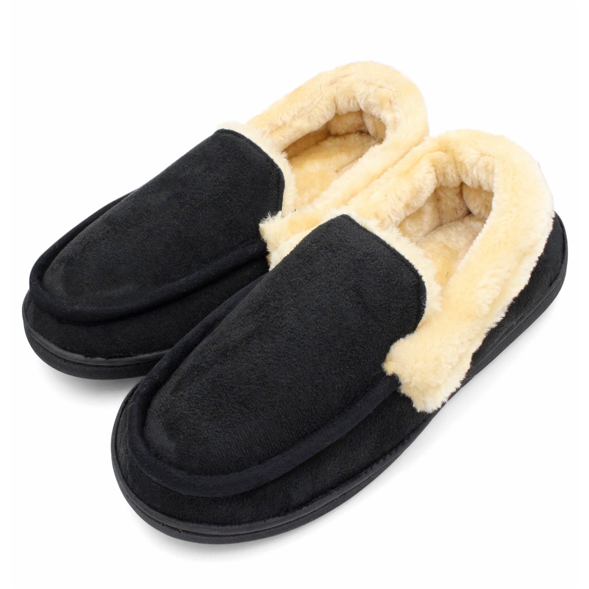 VENTANA Men's Shoes Moccasin House Slippers | Faux Fur Lined House ...