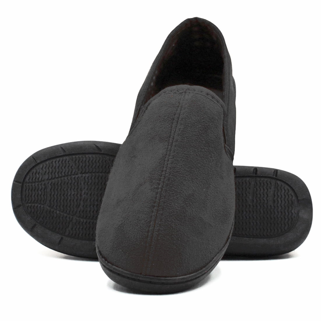 VENTANA Men's Slippers Faux Fur Suede Lined House Shoes Rubber Sole ...