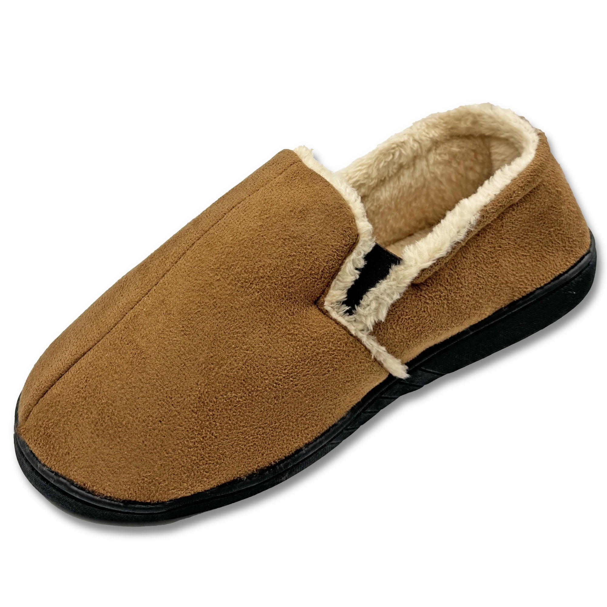 VENTANA Men's Slippers Faux Fur Suede Lined House Shoes Rubber Sole ...