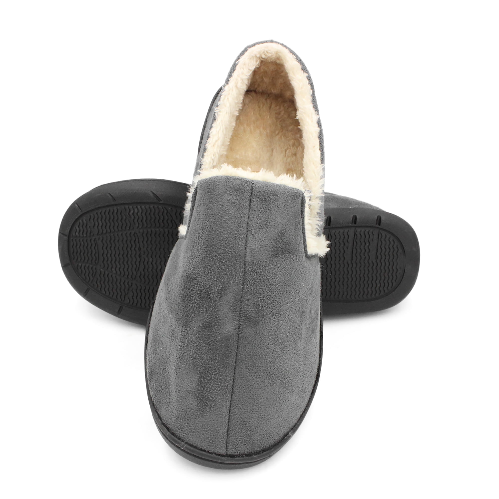 VENTANA Men's Slippers Faux Fur Suede Lined House Shoes Rubber Sole ...