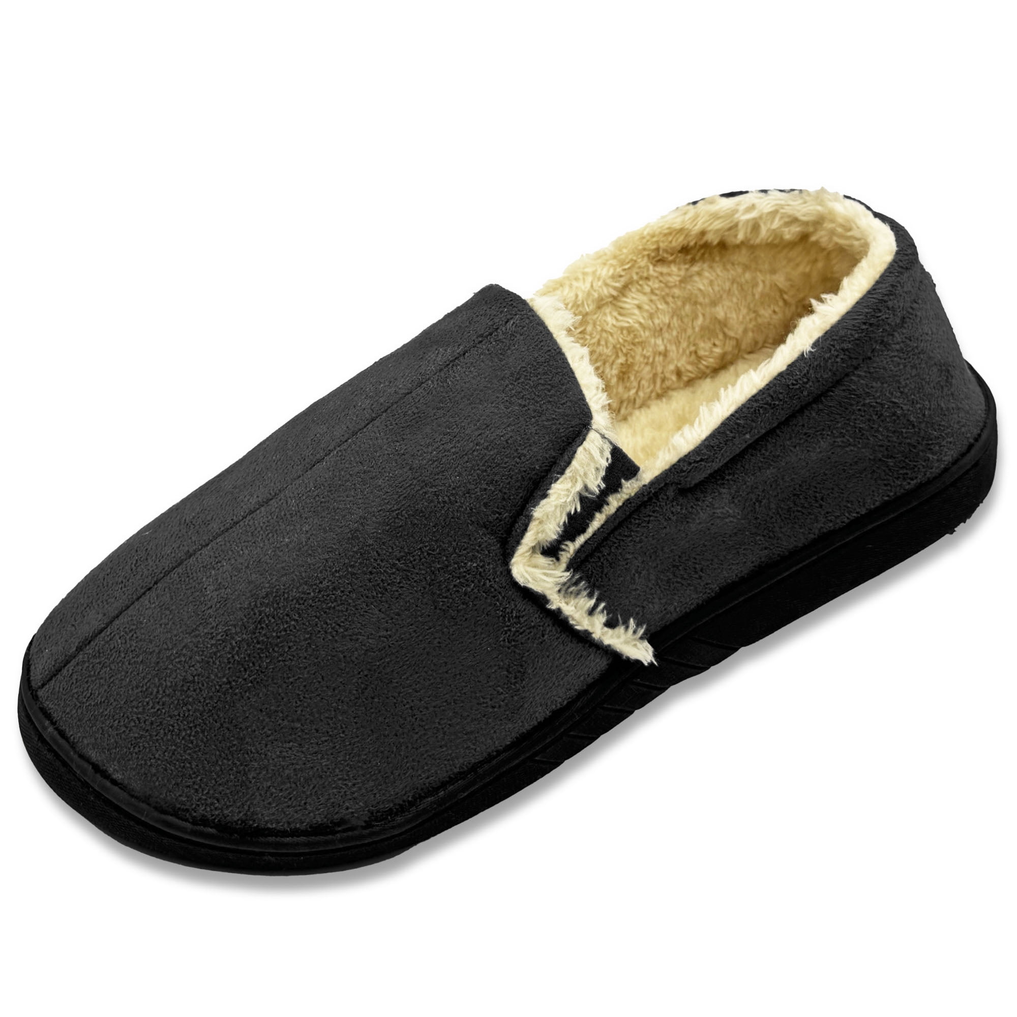 VENTANA Men's Slippers Faux Fur Suede Lined House Shoes Rubber Sole ...