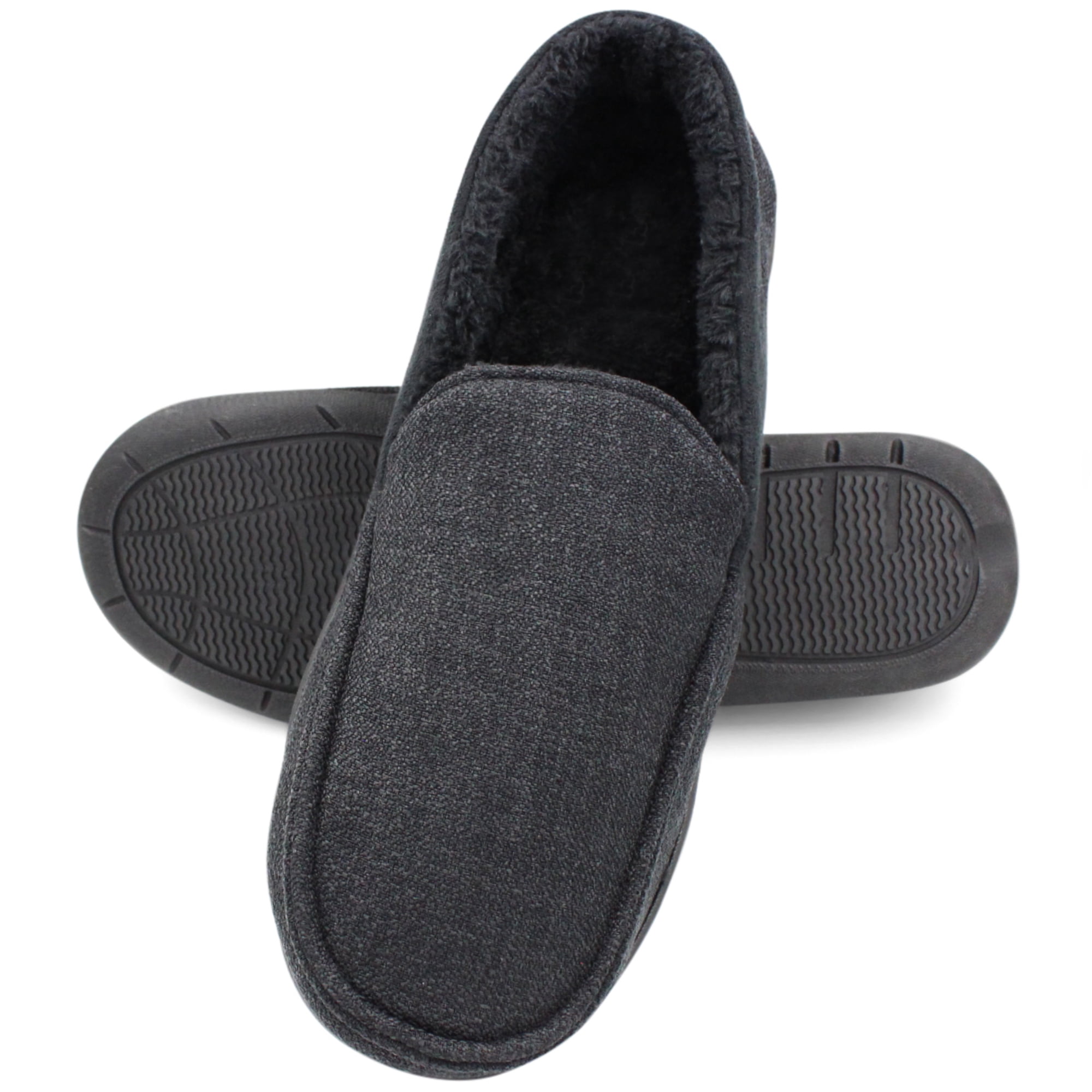 VENTANA Men's Slippers Faux Fur Suede Lined House Shoes Rubber Sole ...