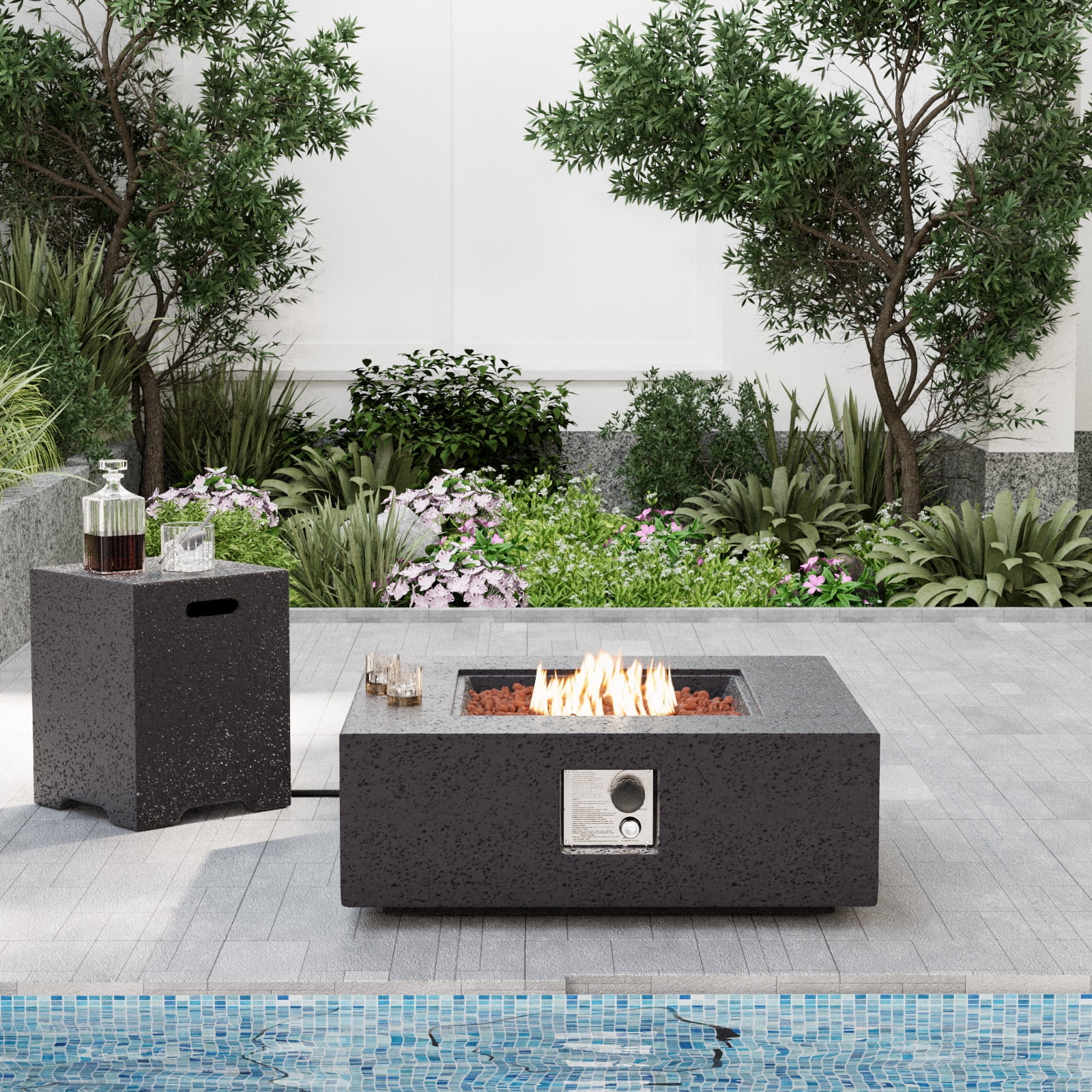 VENTOPYR 35''Outdoor Square Propane Fire Pit Table with Tank - Walmart.com