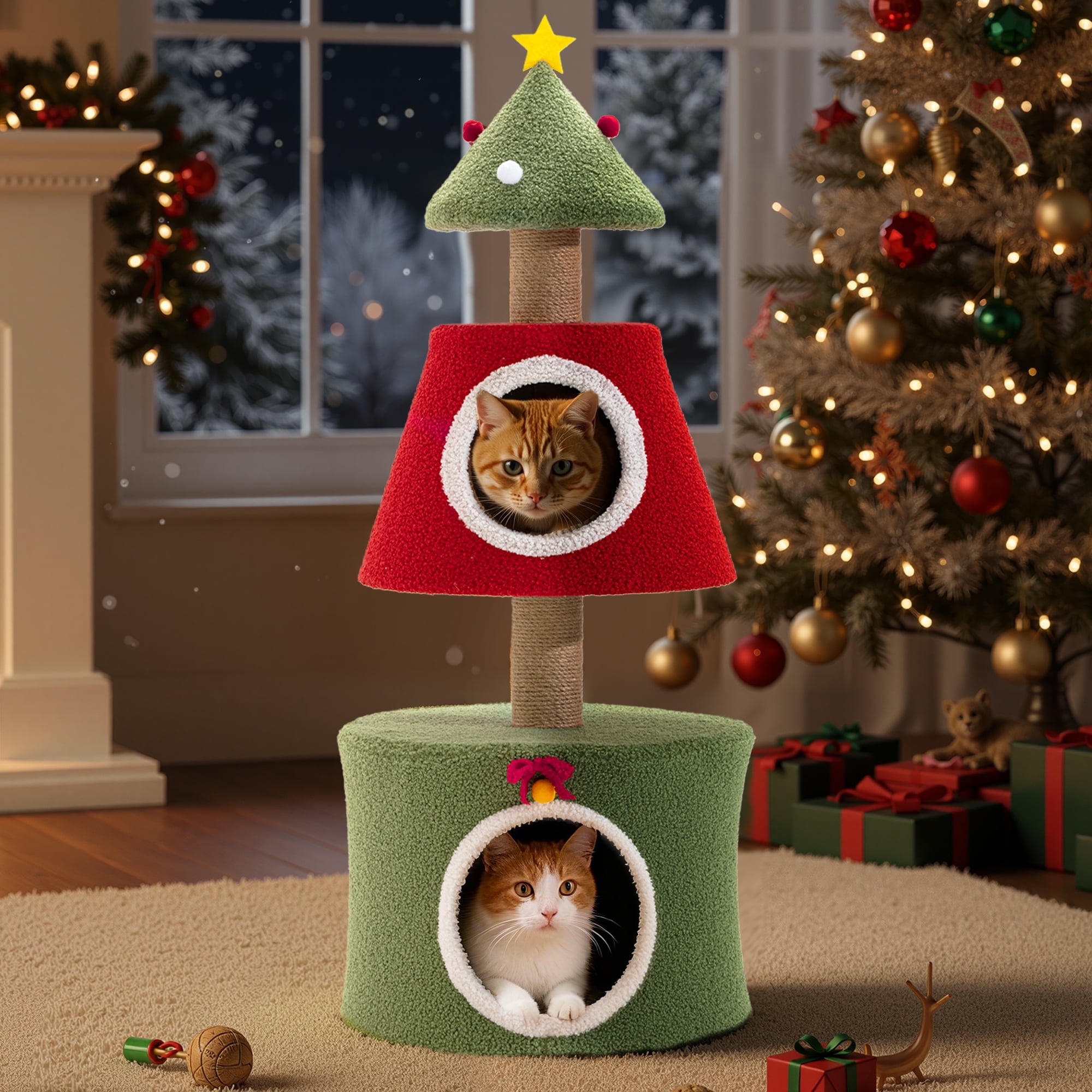 VENTOPYR Christmas Tree Shaped 40" Cat Tree with Scratching Post & Cat ...