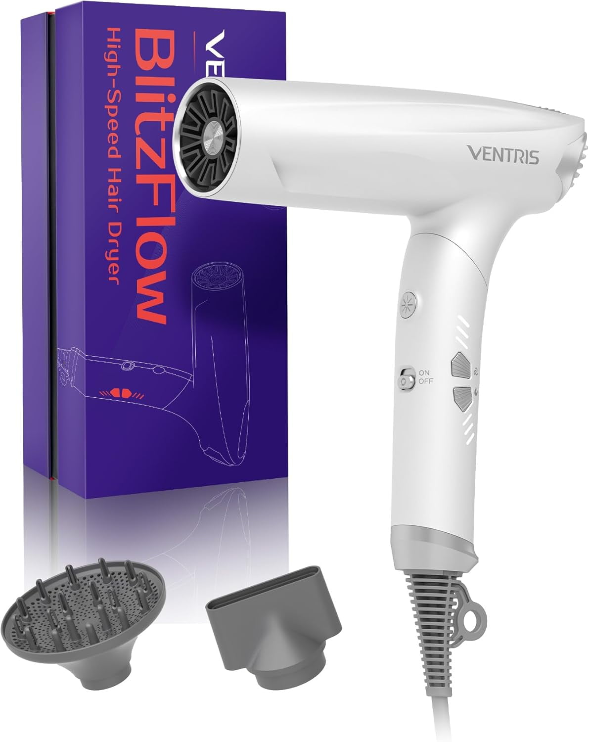 VENTRIS Ionic Hair Dryer Magnetic Diffuser,High Speed Styling Blow ...