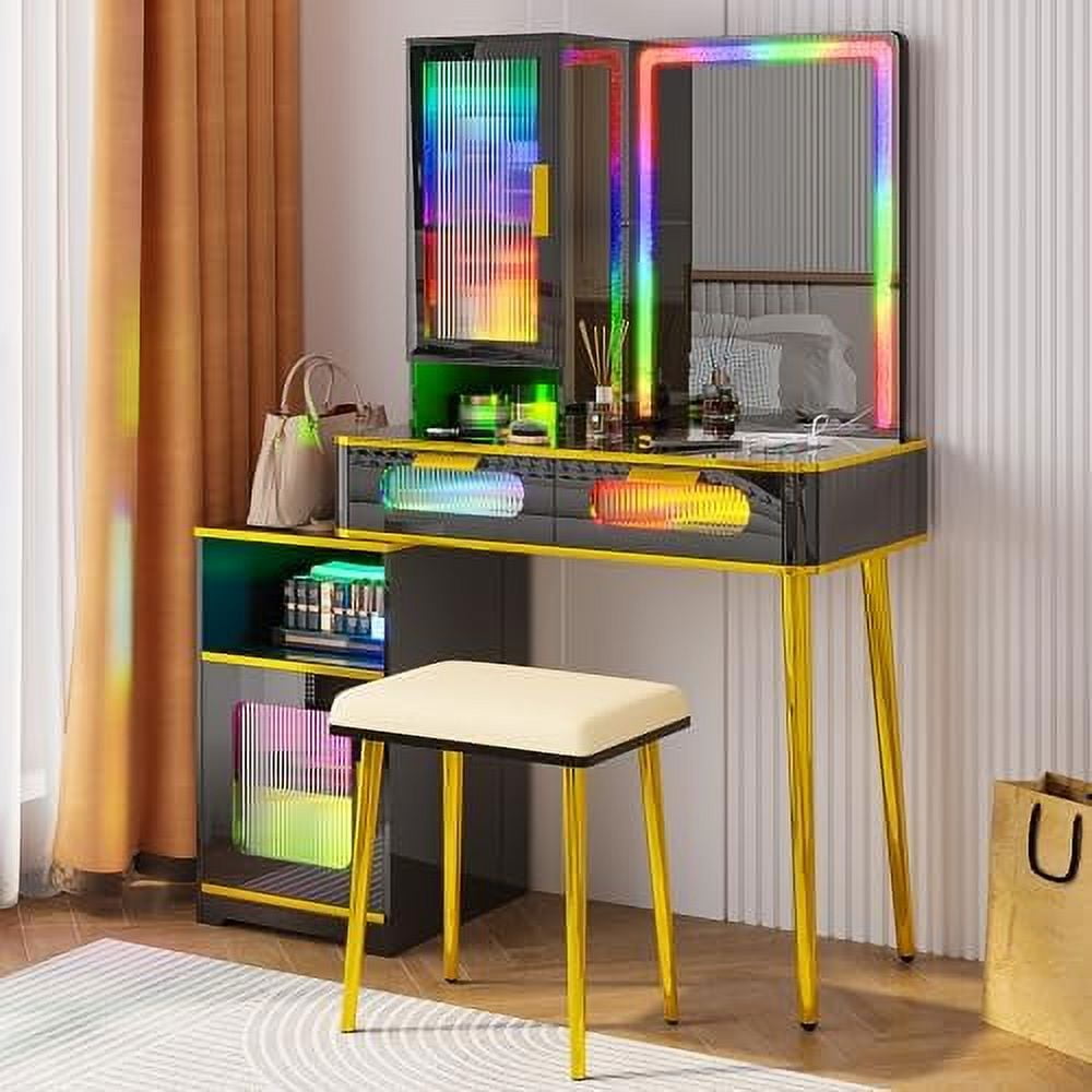 VEOPHLU Vanity Desk with Lights Vanity Table with Charging Station ...