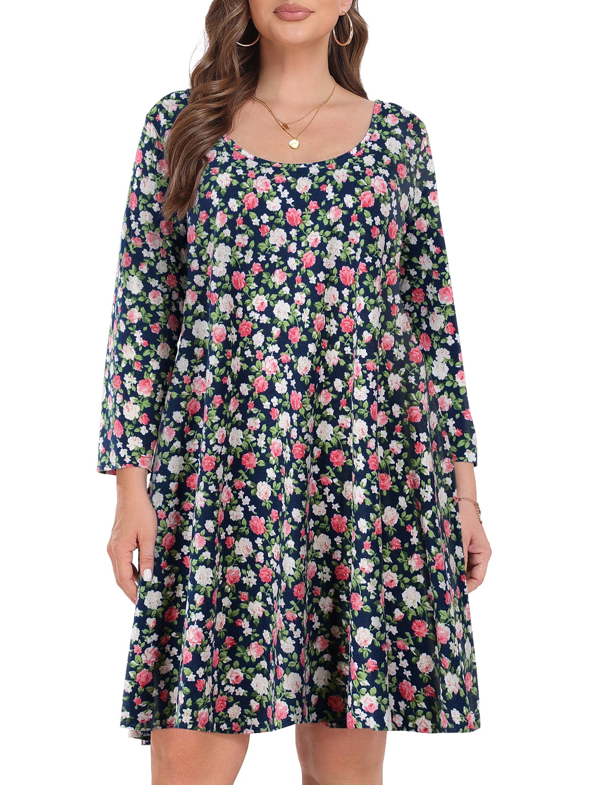 VEPKUL Casual Plus Size Dresses 1X for Women, 3/4 Sleeve Tshirt Dress ...