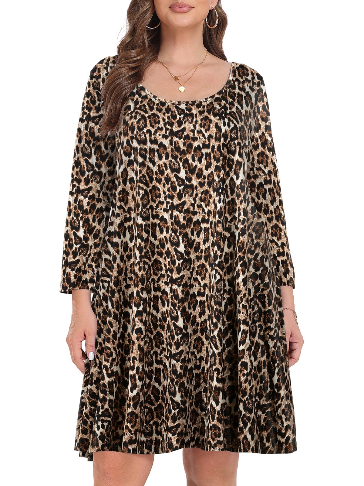 VEPKUL Casual Plus Size Dresses 1X for Women, 3/4 Sleeve Tshirt Dress ...