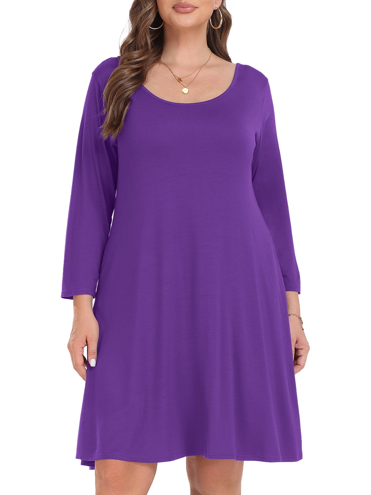 VEPKUL Casual Plus Size Dresses 1X for Women, 3/4 Sleeve Tshirt Dress ...