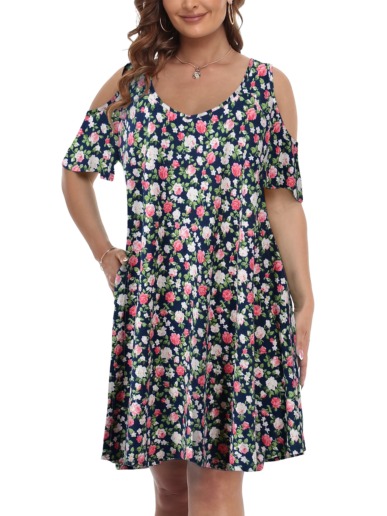 VEPKUL Women's Plus Size 3X Cold Shoulder Sundress, Short Sleeve Casual ...