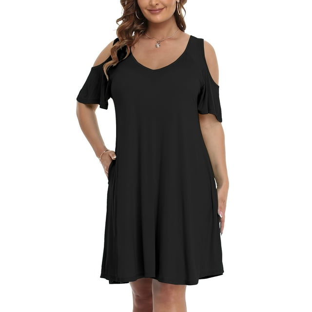 VEPKUL Women's Plus Size Sundresses, Cold Shoulder, Short Sleeve ...