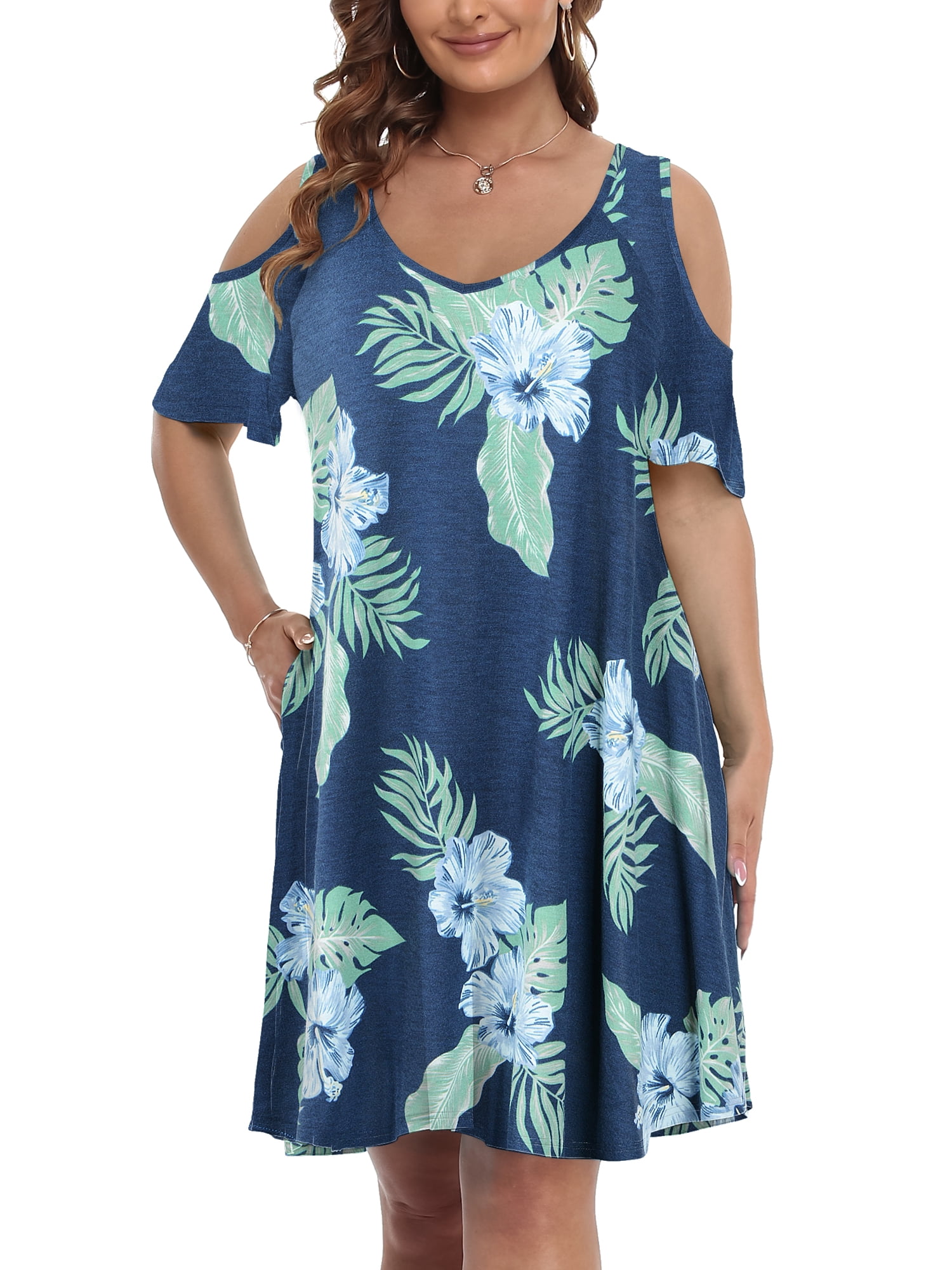 VEPKUL Women's Plus Size Dresses 4X Short Sleeve Cold Shoulder T Shirt ...