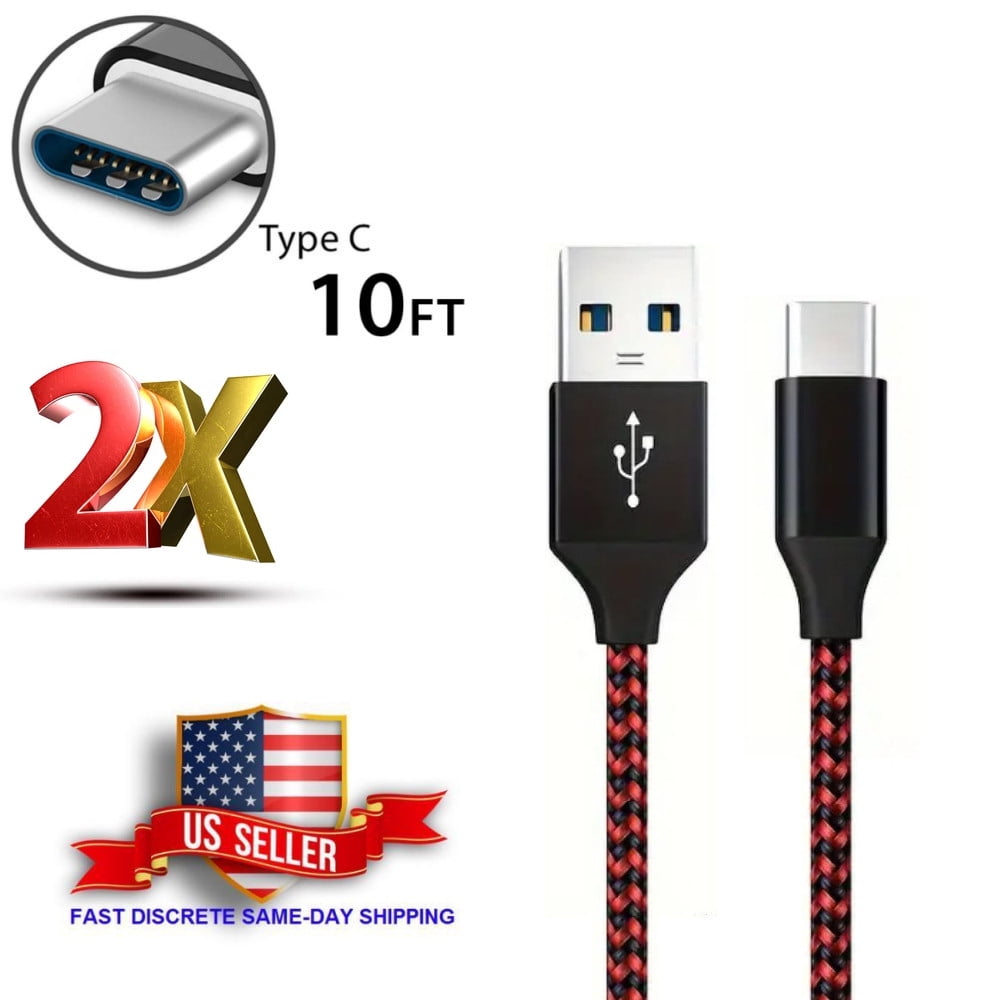 VERA 2 pcs 10 ft Red Data Cable Braided Super Compatibility Flexible ...