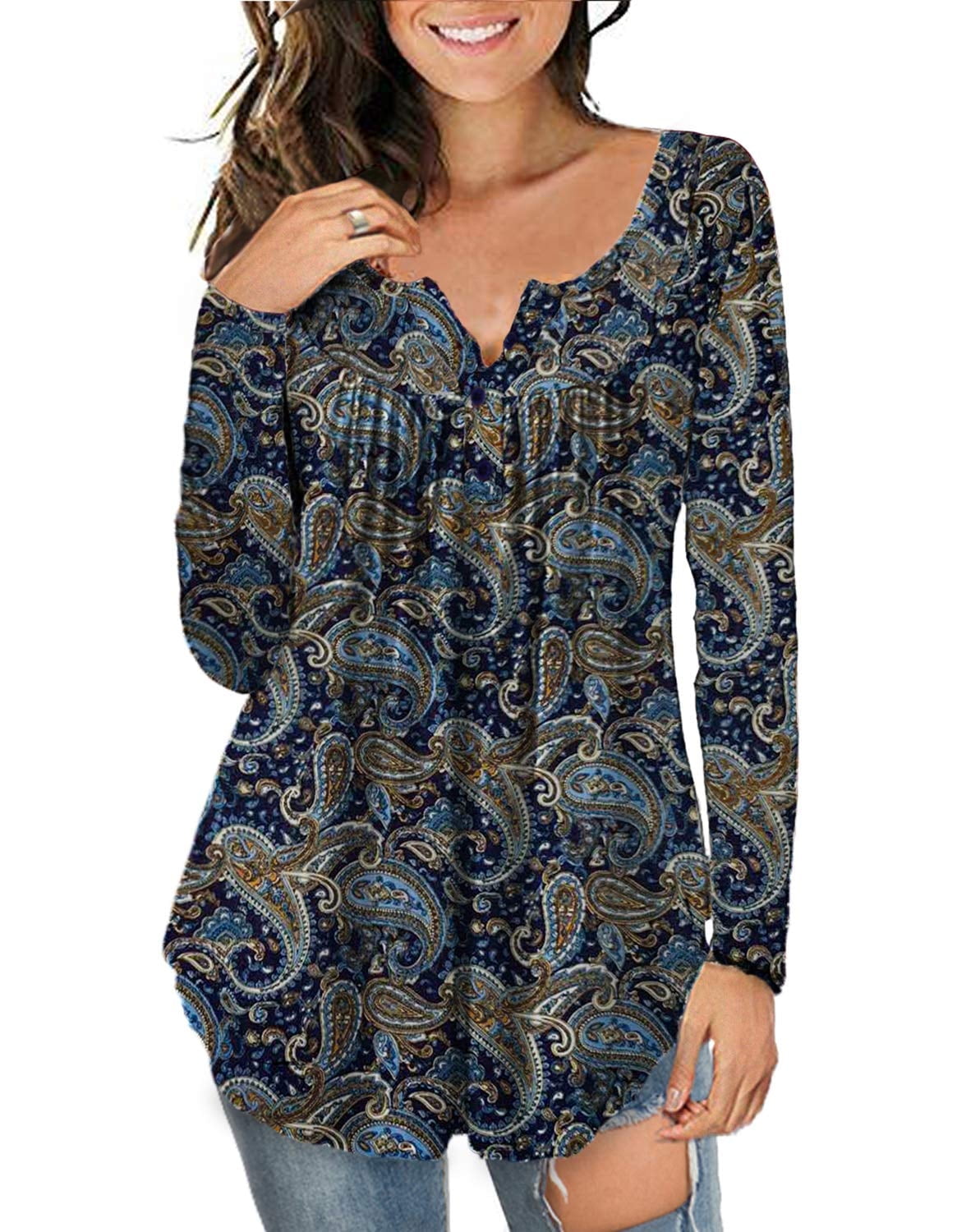 VERABENDI Plus Size Womens Clothes Tunic Top Long Sleeve Henley Shirt ...