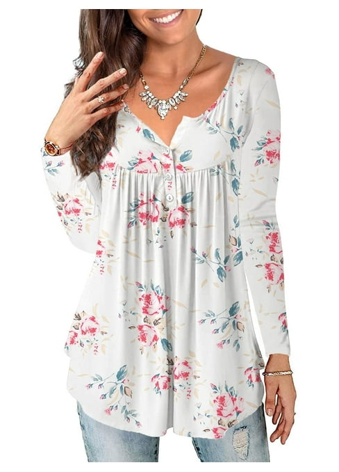 FOLUNSI Women's Plus Size Tops Long Sleeve Lace Pleated Blouses Tunic ...