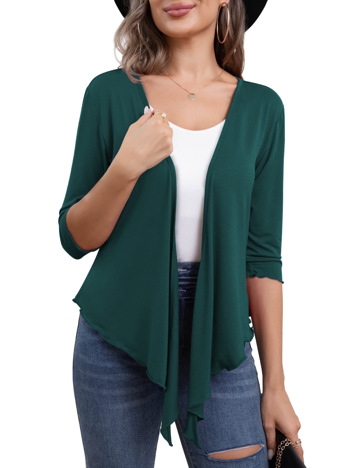 VERABENDI Women's Shrug Cardigan 3/4 Sleeve Cropped Drawstring Waist ...