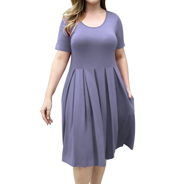 VERABENDI Women's Plus Size Dresses Short Sleeve Crew Neck Pleated ...