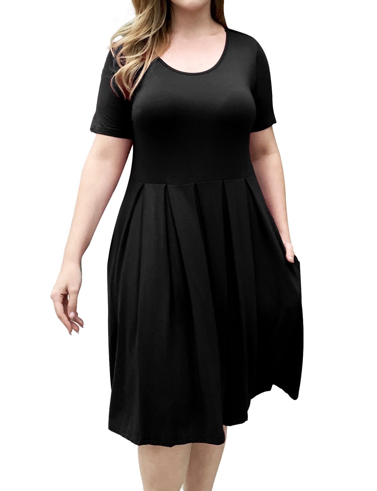 VERABENDI Women's Plus Size Dresses Short Sleeve Crew Neck Pleated ...