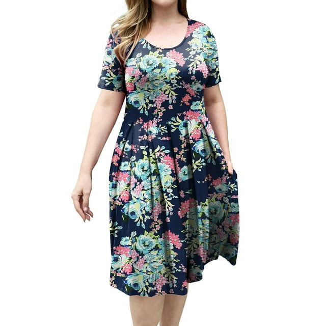 VERABENDI Women's Plus Size Dresses Short Sleeve Crew Neck Pleated ...