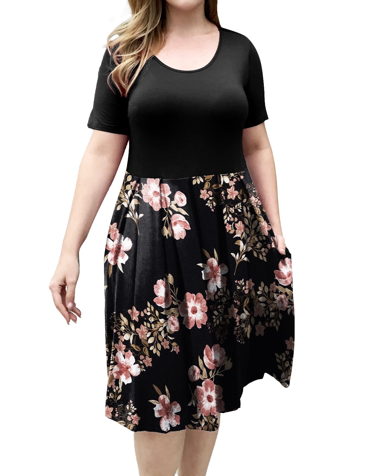 VERABENDI Women's Plus Size Dresses Short Sleeve Crew Neck Pleated ...