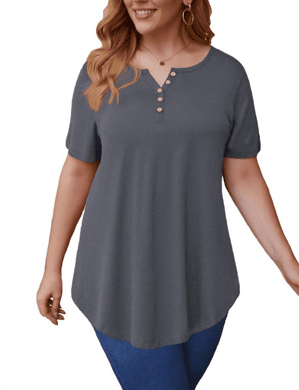 VERABENDI Women’s Plus Size Tunic Tops Summer Short Sleeved Henry ...