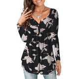 VERABENDI Women's Plus Size Tunic Tops, Long Sleeve Henley V-Neck ...