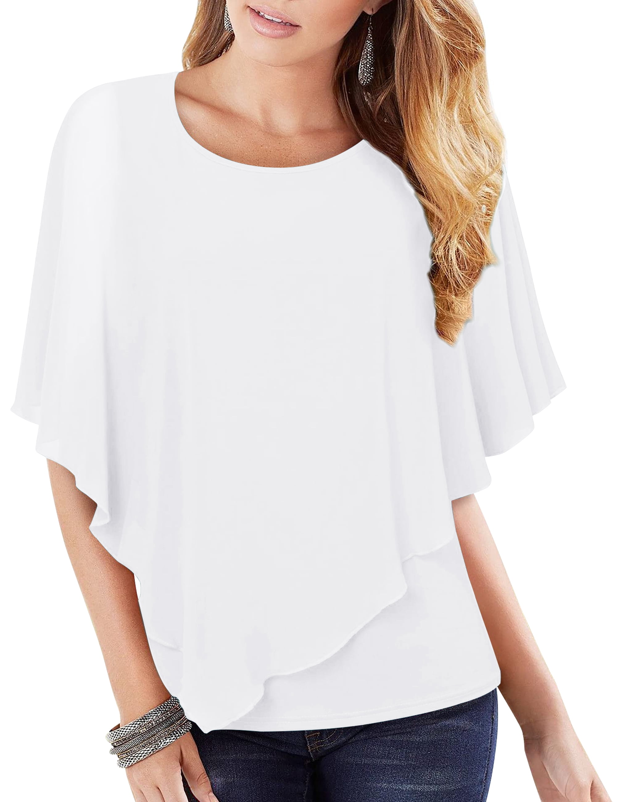 VERABENDI Women's Plus Size Tops Summer Flowy Shirts Double-Layered ...