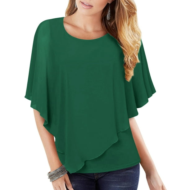 VERABENDI Women's Plus Size Tops Summer Flowy Shirts Double-Layered ...