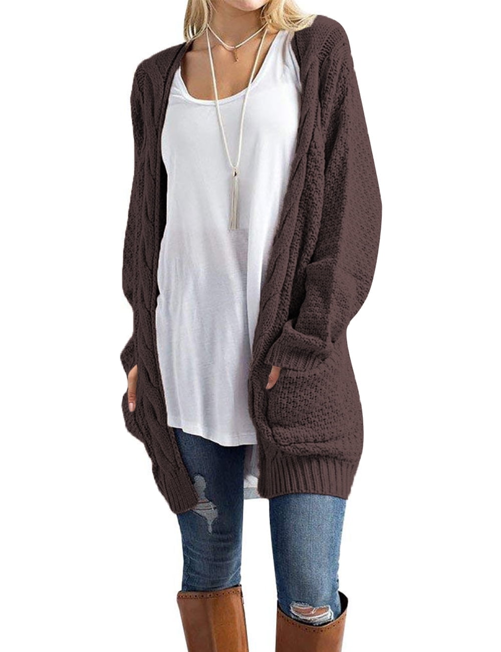 VERABENDI Women's Chunky Knit Cardigan Sweater, Long Sleeve, Front Open ...