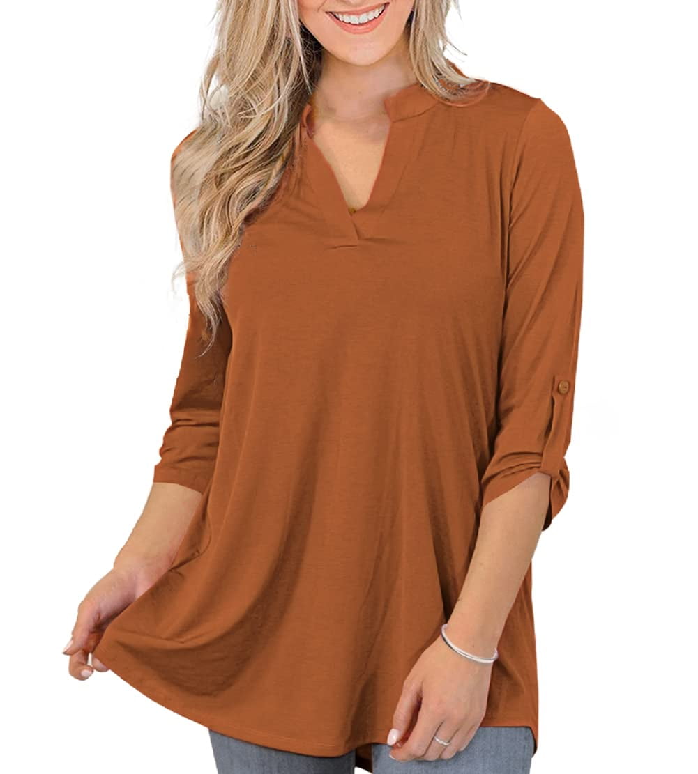 VERABENDI Women's Tops Plus Size 3/4 Length Long Sleeve Shirts Dressy ...