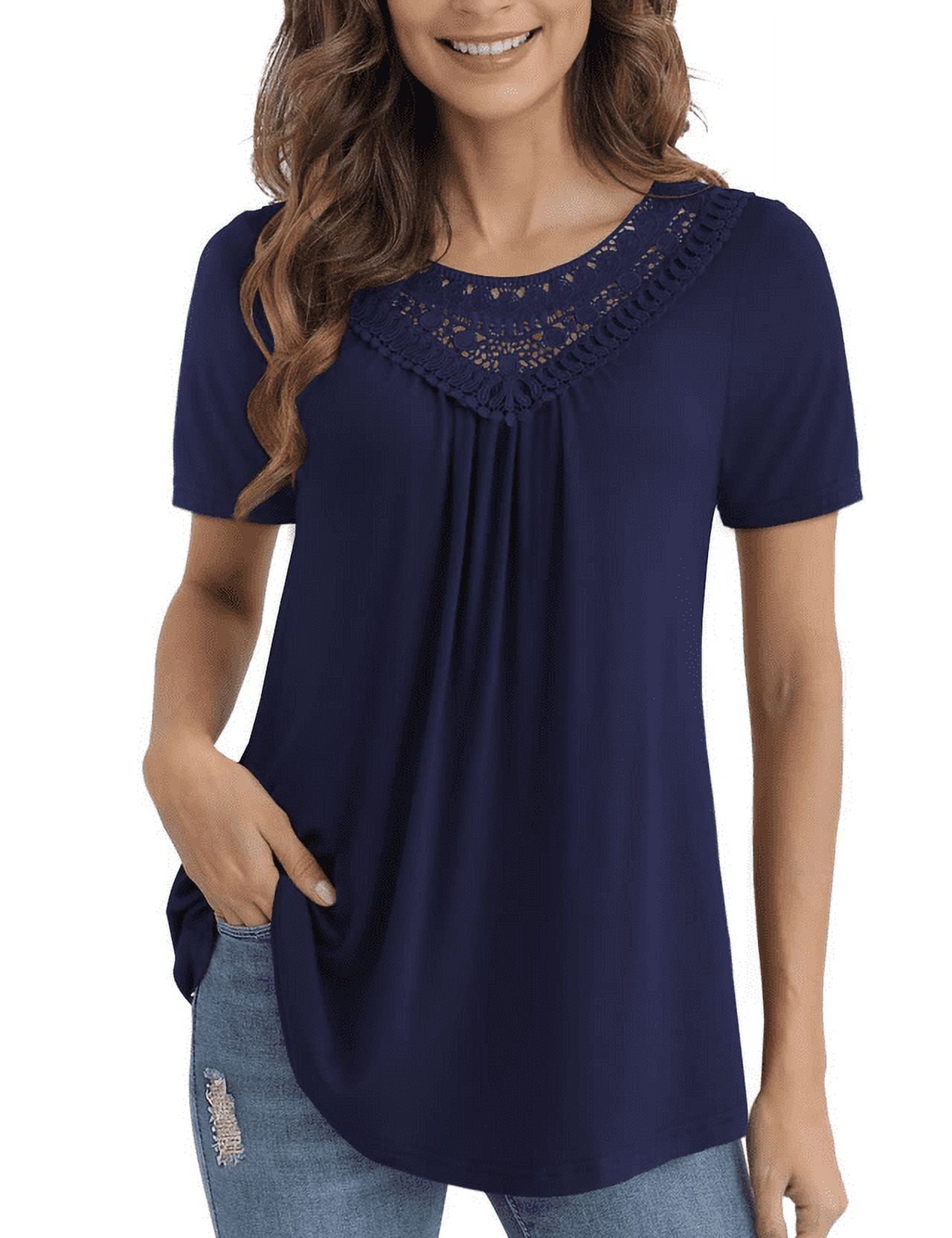 VERABENDI Women's Tops Plus Size Summer Casual Short Sleeve Lace ...