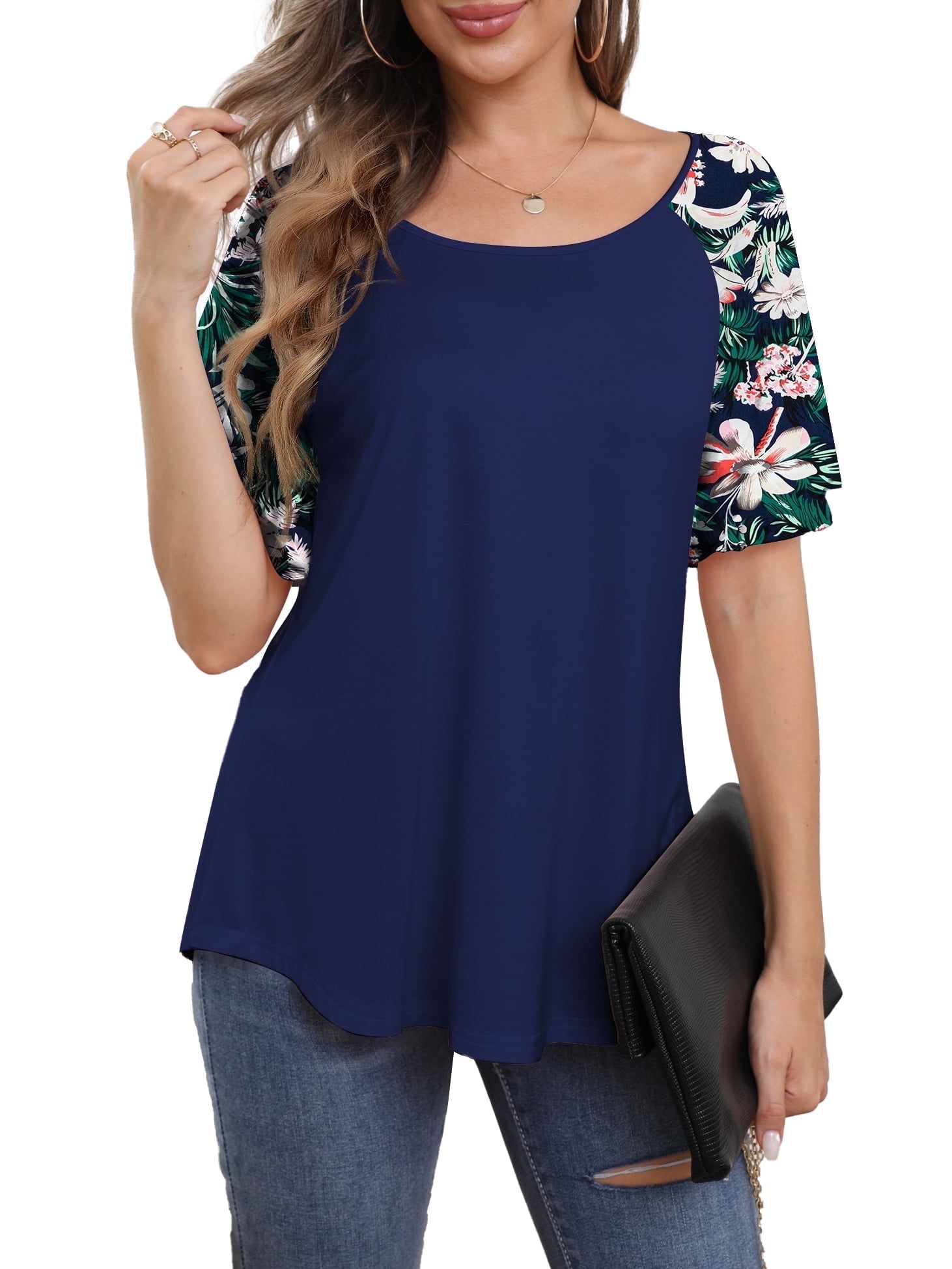VERABENDI Women's Tops Plus Size Summer Raglan Bell Short Sleeve Crew ...