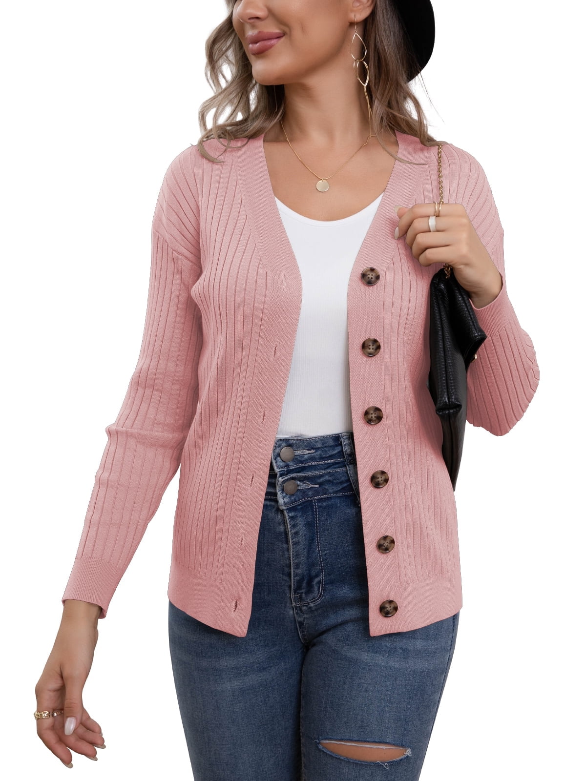 VERABENDI Womens Button Down Cardigan Sweaters Open Front Long Sleeve ...