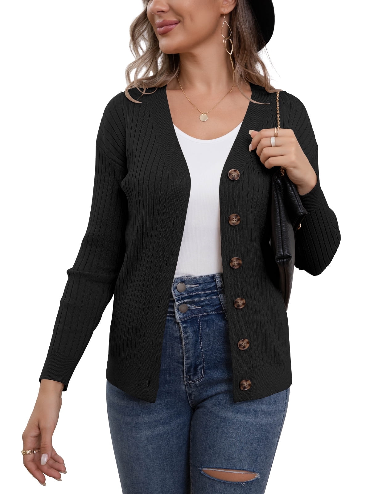 VERABENDI Women's Lightweight Knit Cardigan, Long Sleeve, Button Down ...