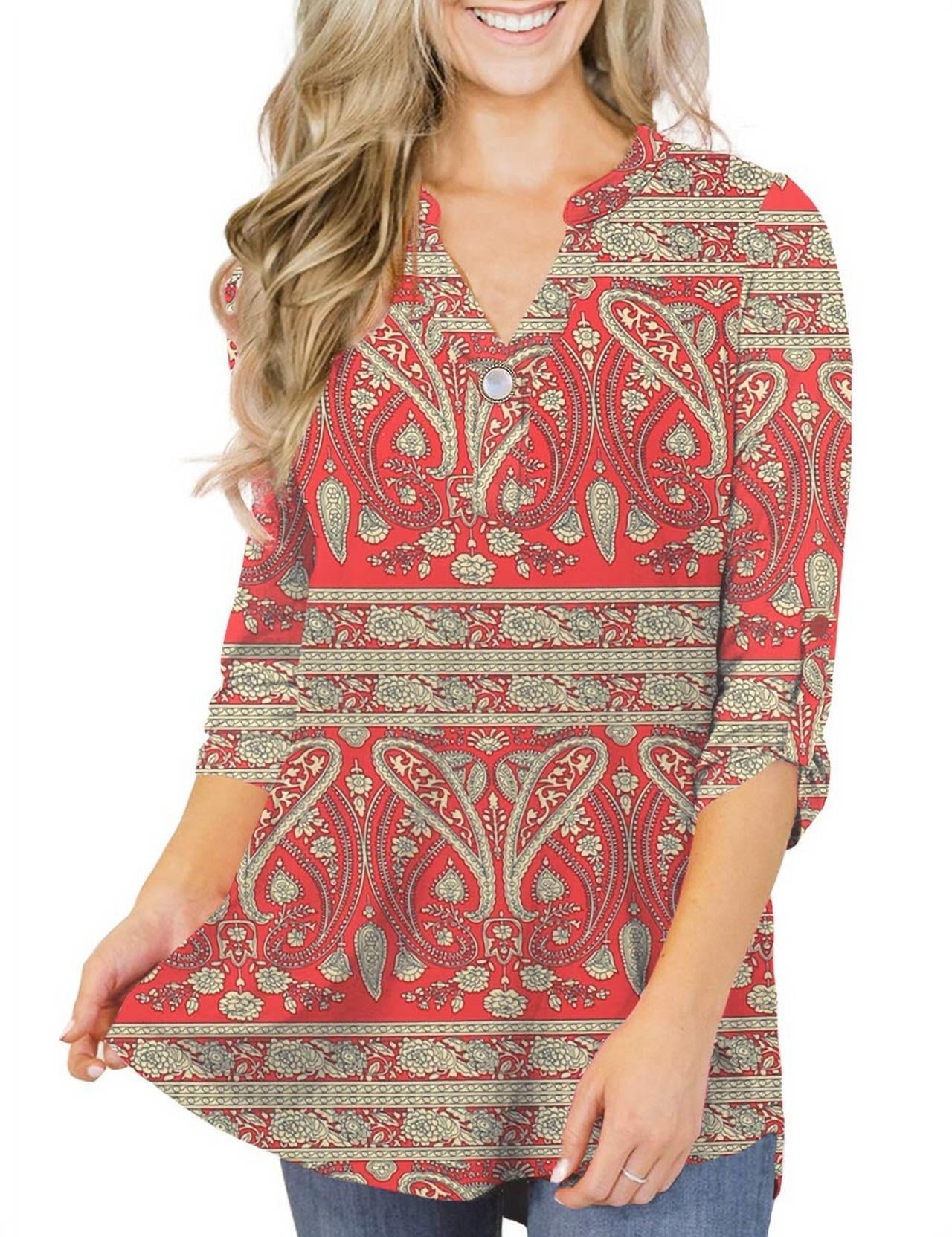 VERABENDI Women's Plus Size Tops 3/4 Sleeve Tunic Shirts A Buckle ...