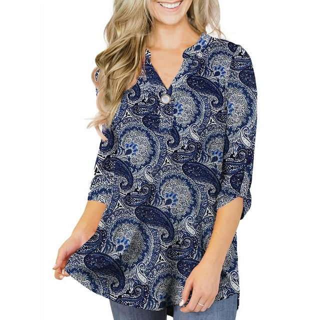 VERABENDI Womens Clothes Plus Size Tops 3/4 Sleeve Shirts Button Dressy ...