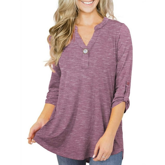 VERABENDI Womens Clothes Plus Size Tops 3/4 Sleeve Shirts Button Dressy ...