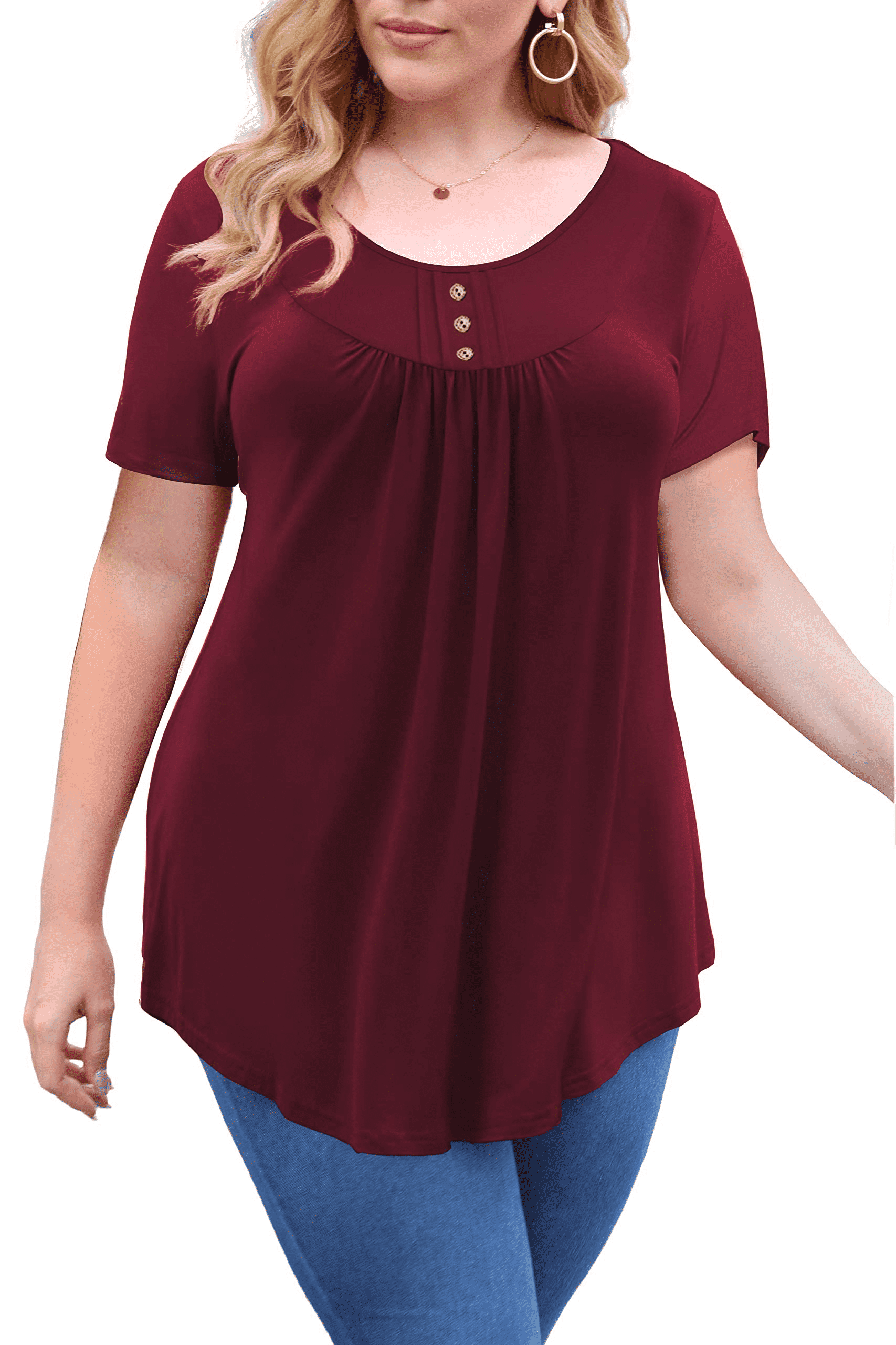 VERABENDI Women's Plus Size Tops Summer Short Sleeve Loose Fit Tunic ...