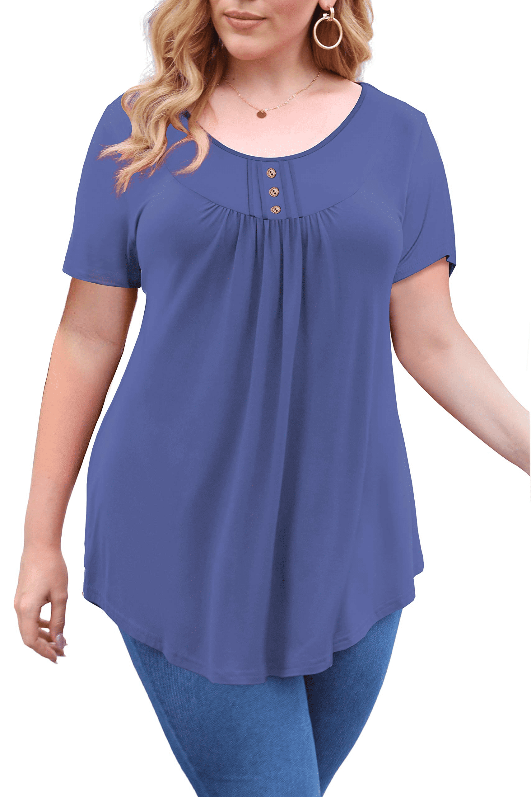 VERABENDI Womens Tops Plus Size Clothes Short Sleeve Button Floral ...