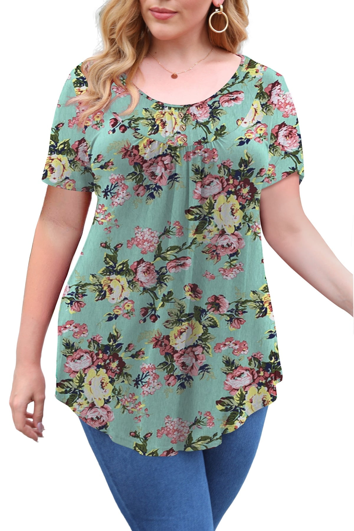 VERABENDI Women's Plus Size Tops Summer Short Sleeve Loose Fit Tunic ...